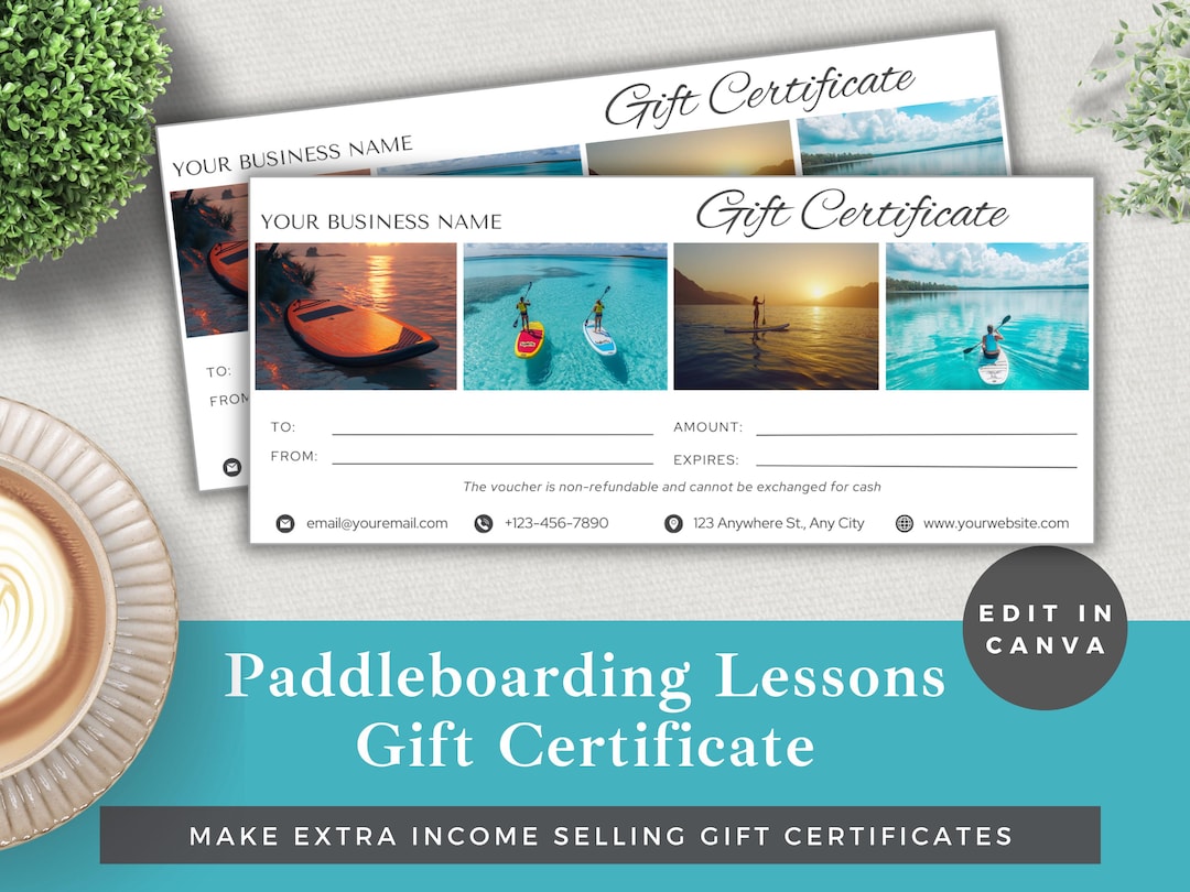 Editable Paddleboarding Gift Certificate | Paddleboarding Lessons Canva ...