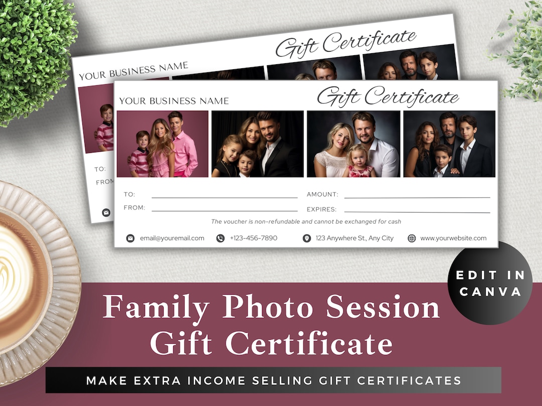 Family Photo Session Gift Certificate Template: Editable in Canva ...