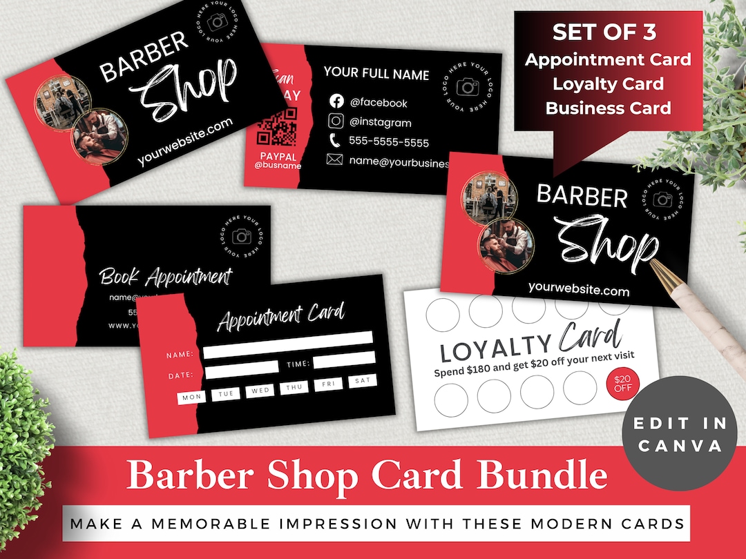 Barber Shop Card Template Bundle | Edit in Canva | Instant Download ...