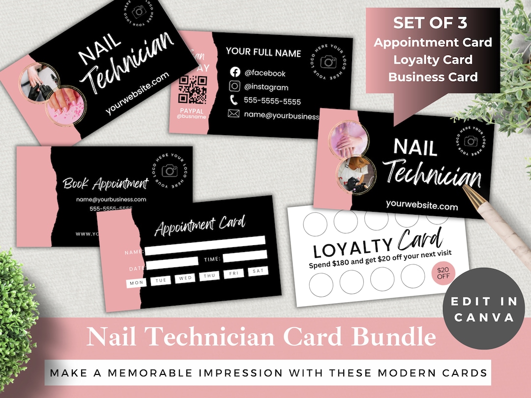 Nail Technician Card Template Bundle | Edit in Canva | Instant Download ...