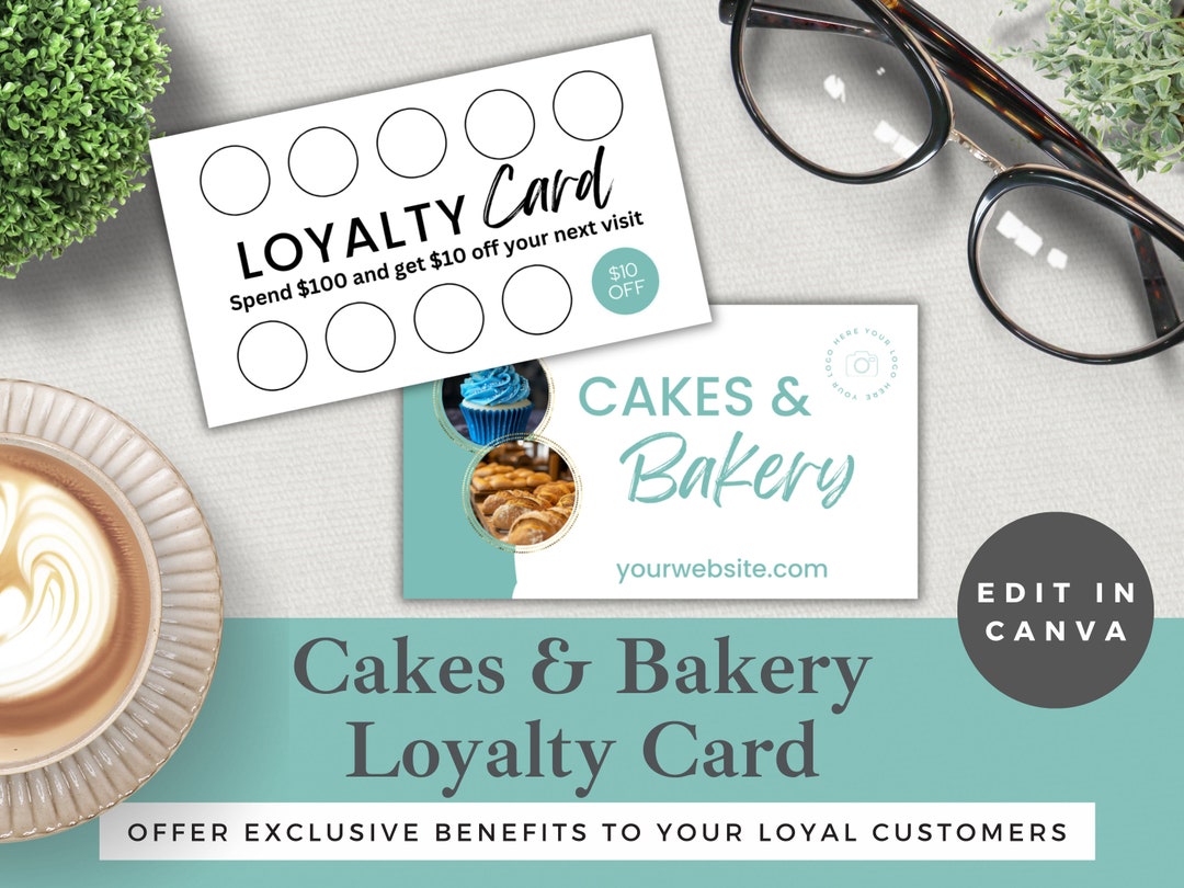 Cakes and Bakery Loyalty Card Template Editable | Instant Download ...