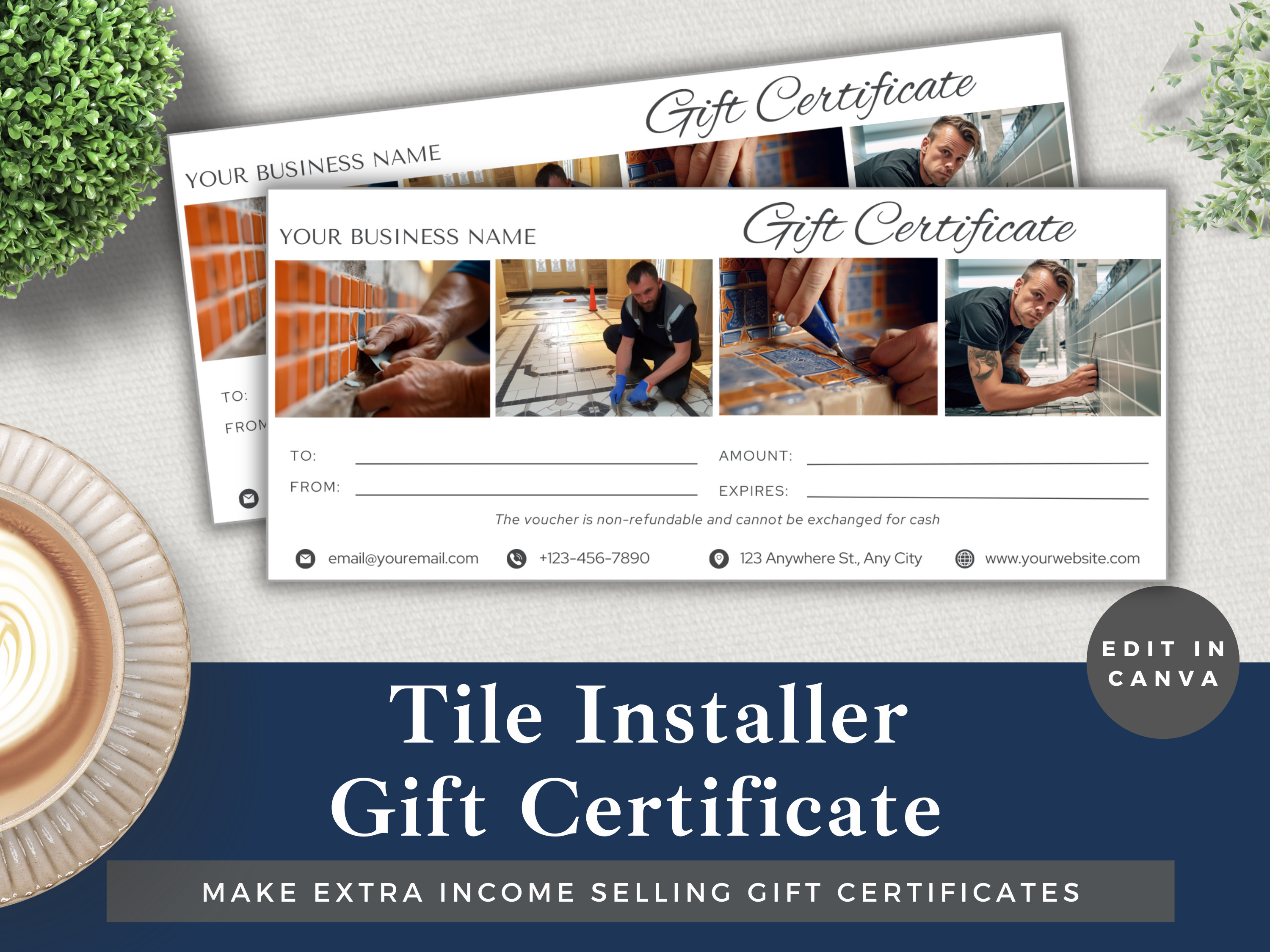 Tile Installer Gift Certificate Template: Small Business Voucher (canva ...