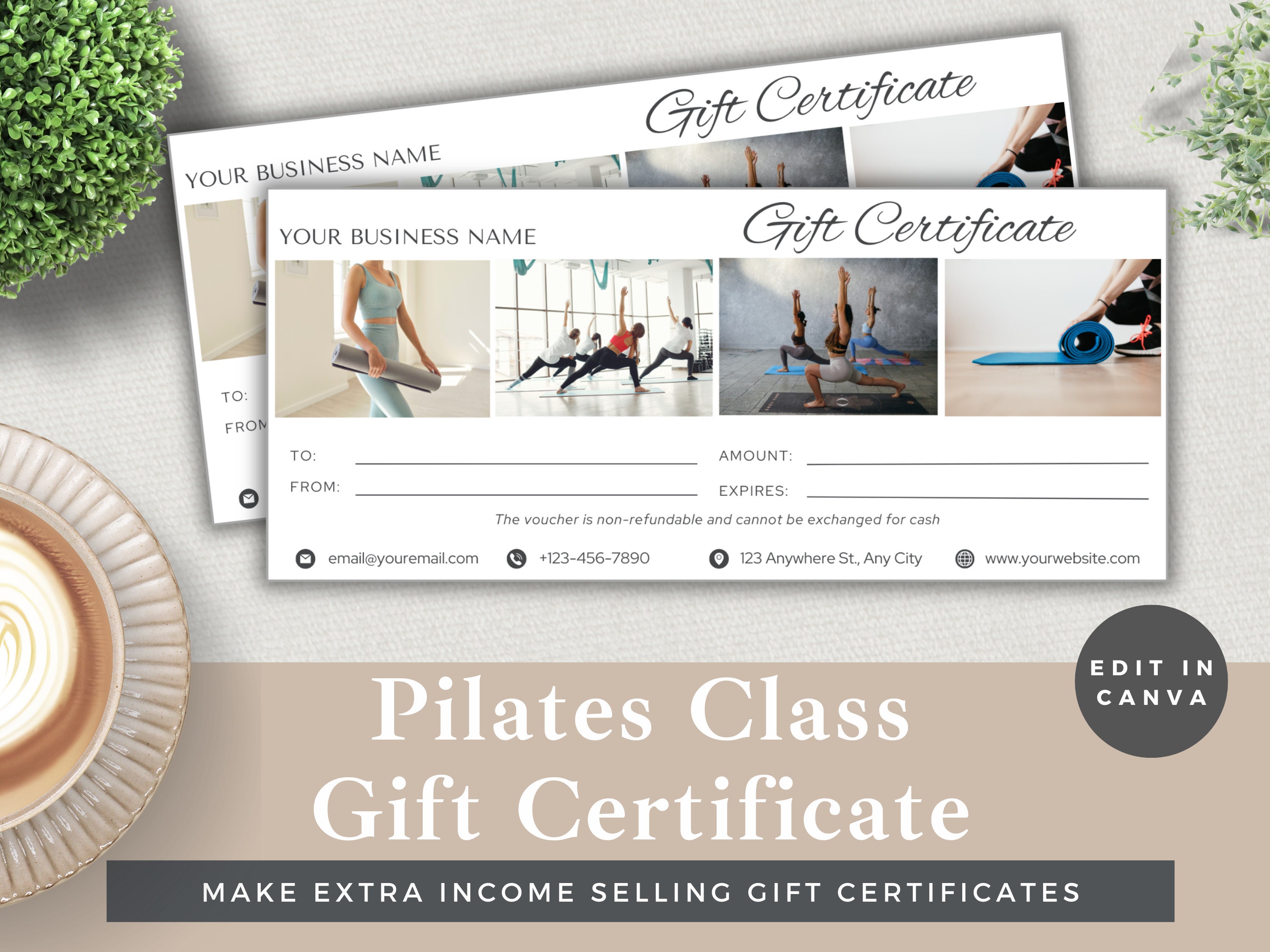 Editable Gift Certificate for Pilates Club | Canva Template | Instant ...