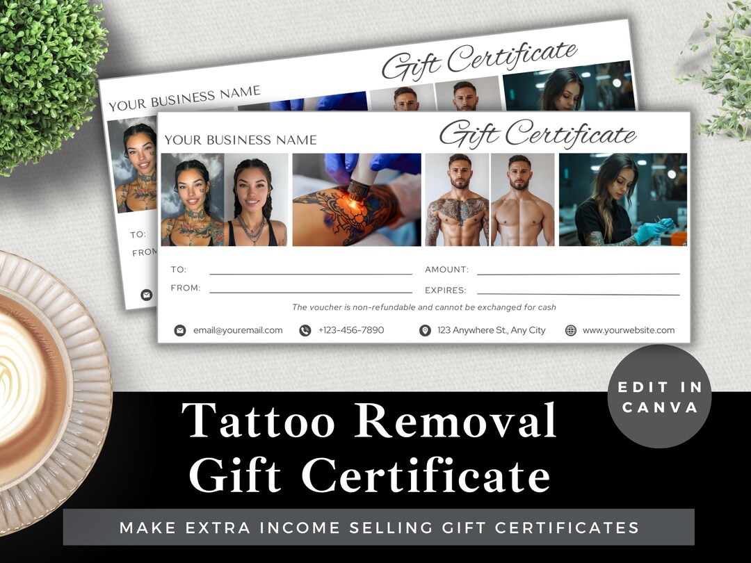 Editable Tattoo Removal Gift Certificate | Canva Template for Tattoo ...