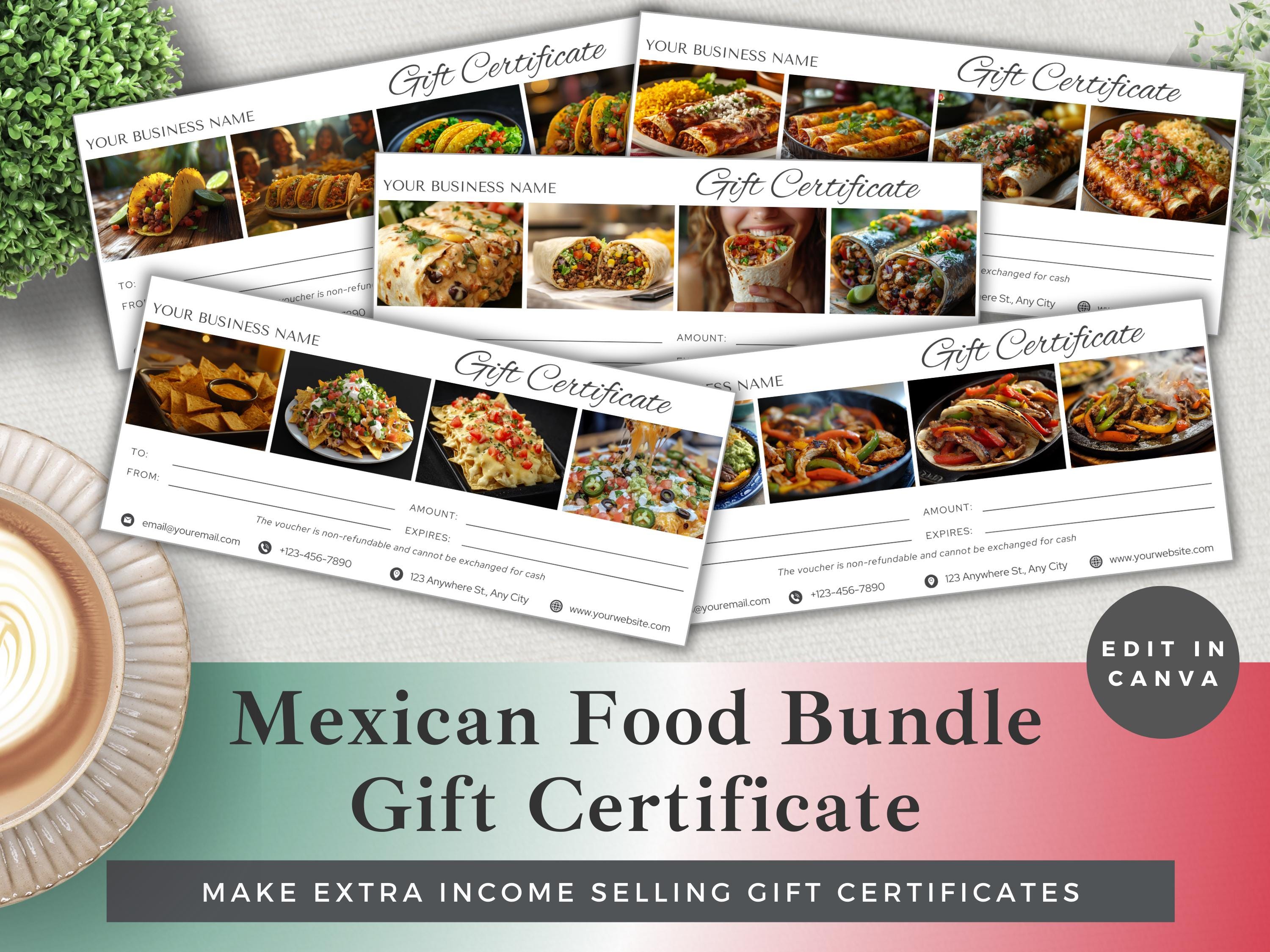 Editable Mexican Food Gift Certificate Bundle | Canva Template | Tacos ...