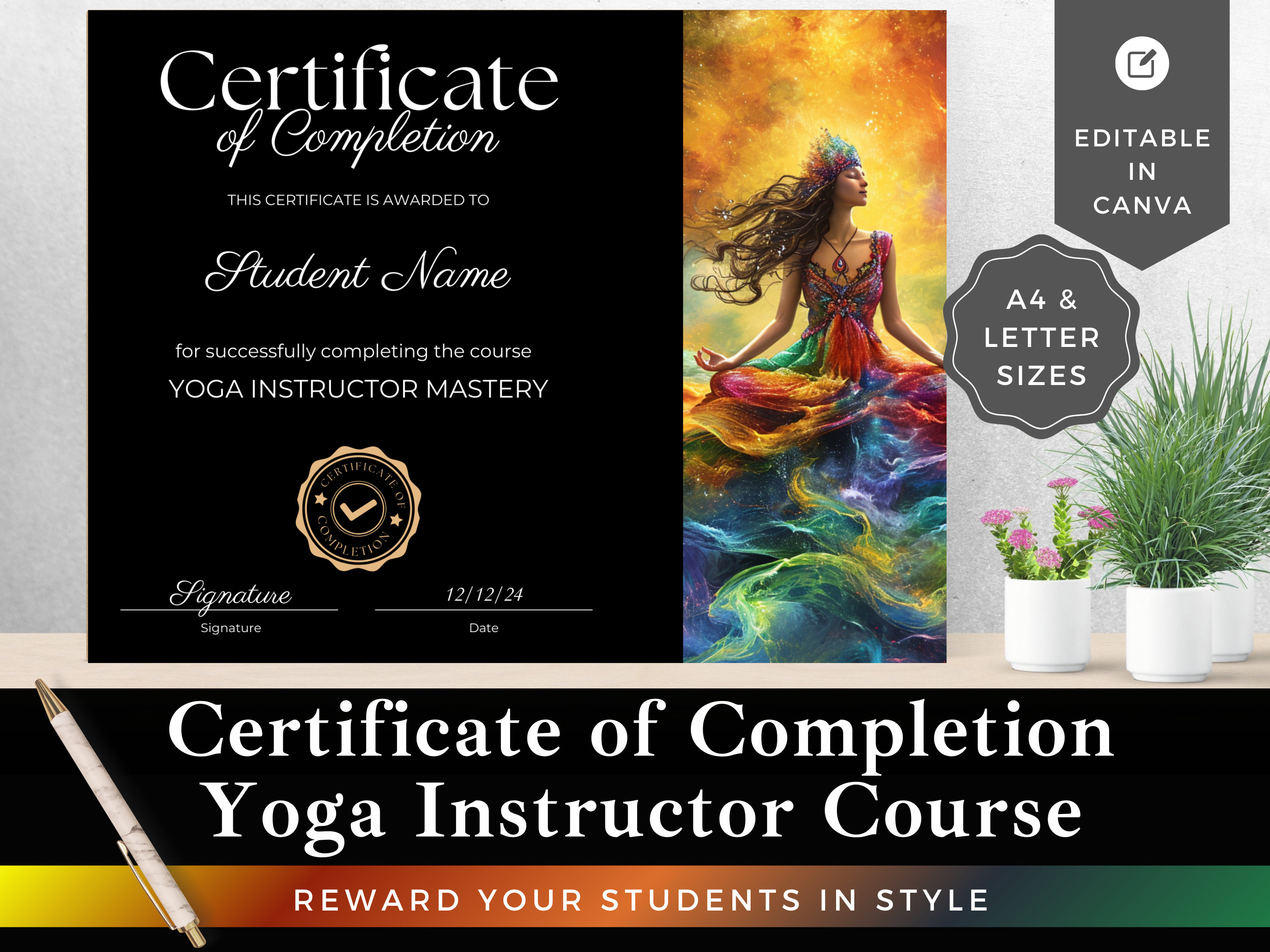 Yoga Instructor Certificate Template: Editable Award (instant Download ...