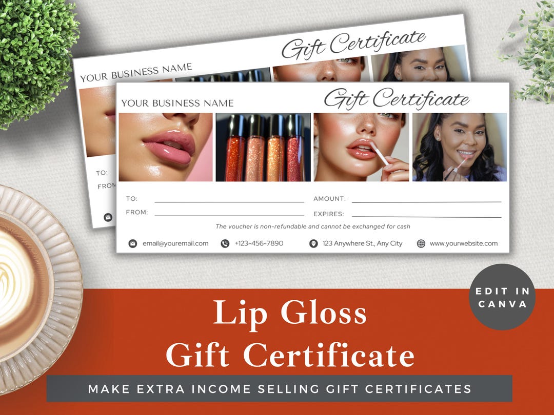 Lip Gloss Gift Certificate Canva Template: Beauty Salon Voucher ...