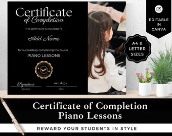 Music-piano Award Certificate Template-personalize for Each Student ...
