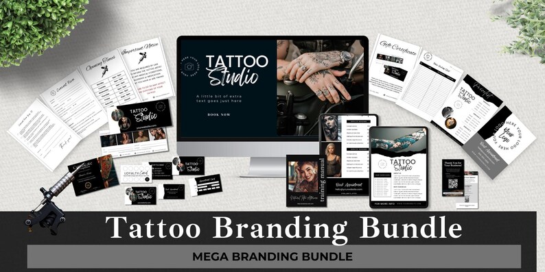 Tattoo Studio Branding Bundle: Editable Canva Templates (digital ...