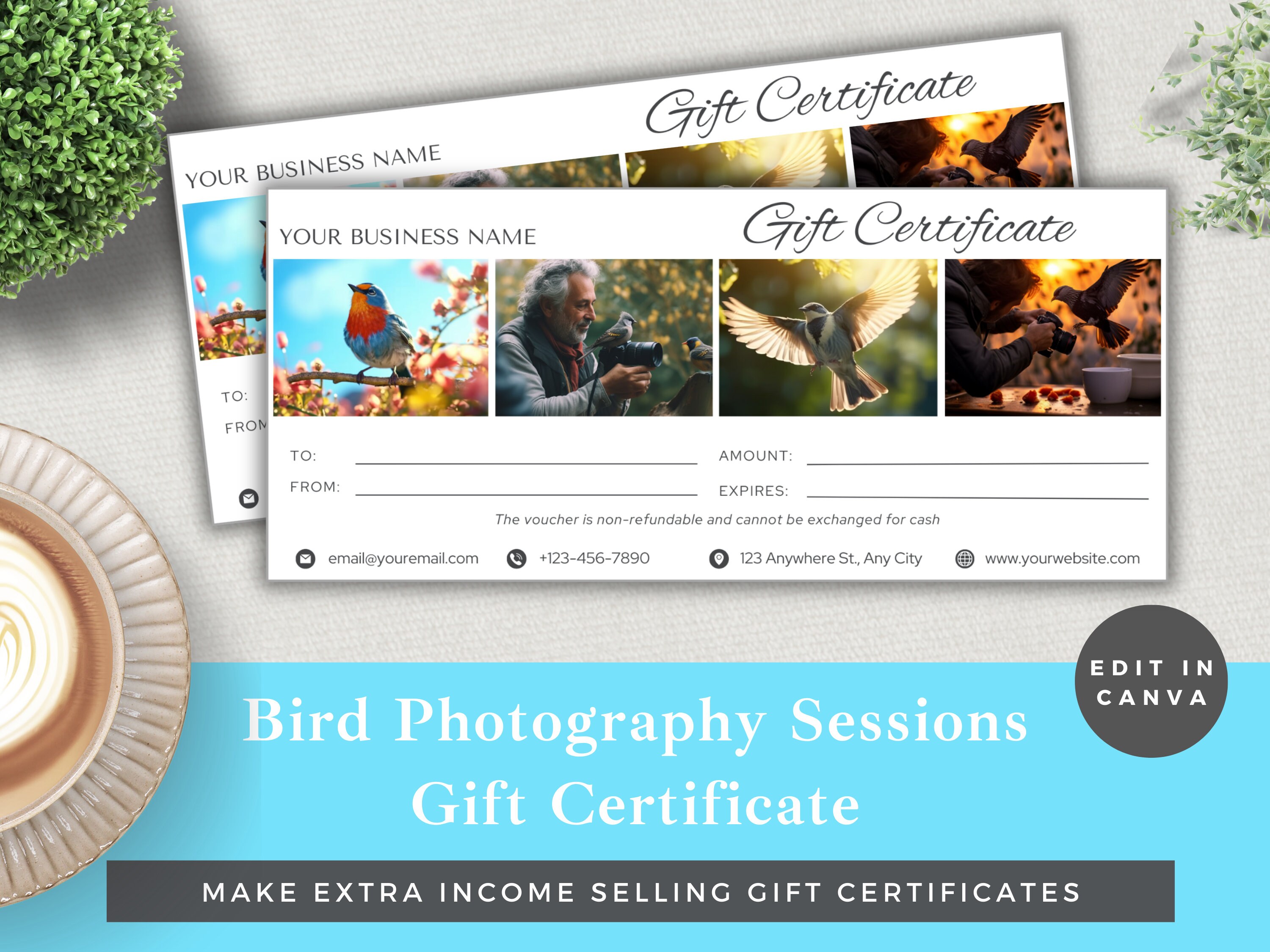Editable Gift Certificate Bird Photography Sessions | Edit Template in ...