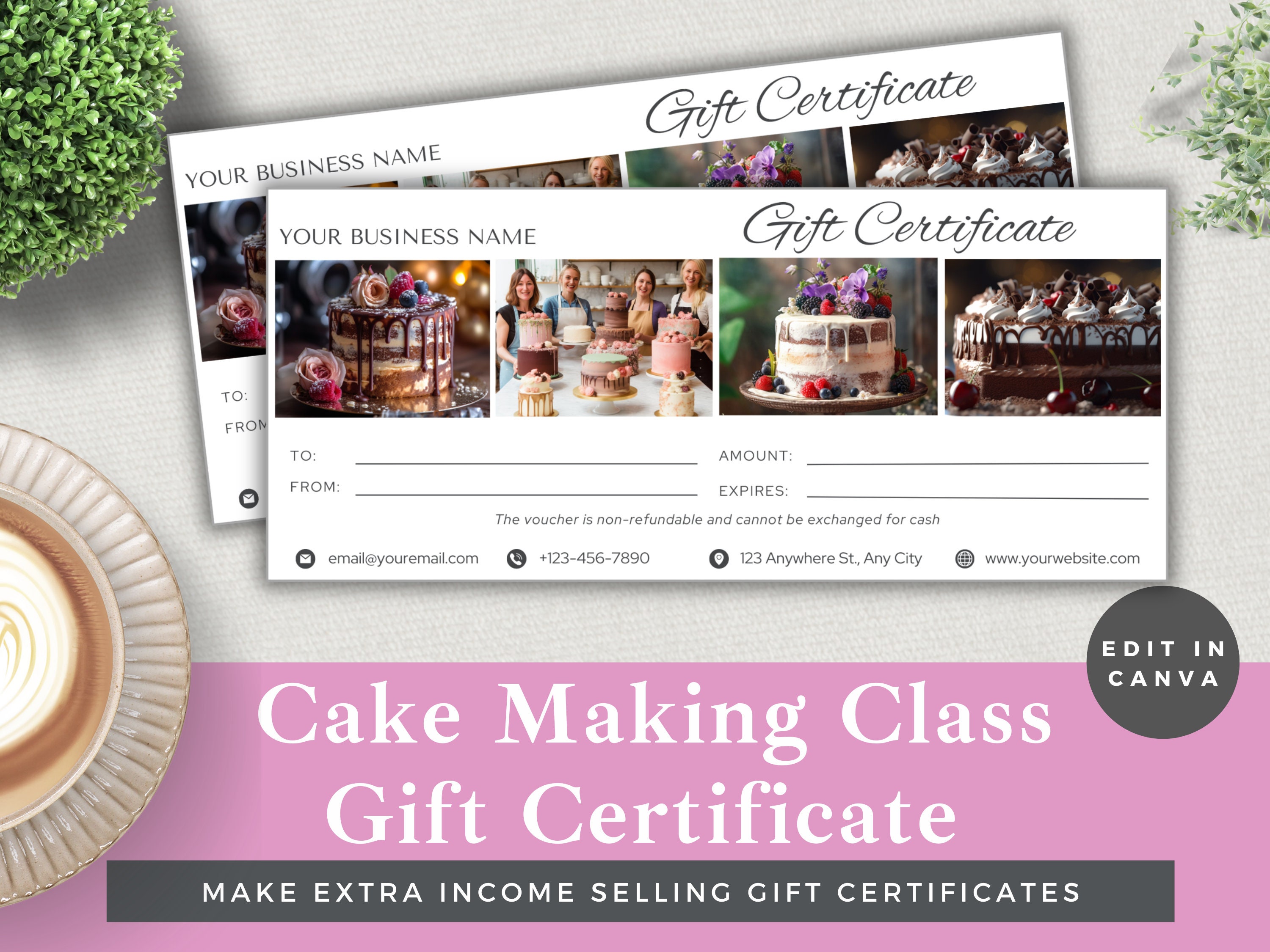 Editable Gift Certificate Cake Making Classes | Edit Template in Canva ...