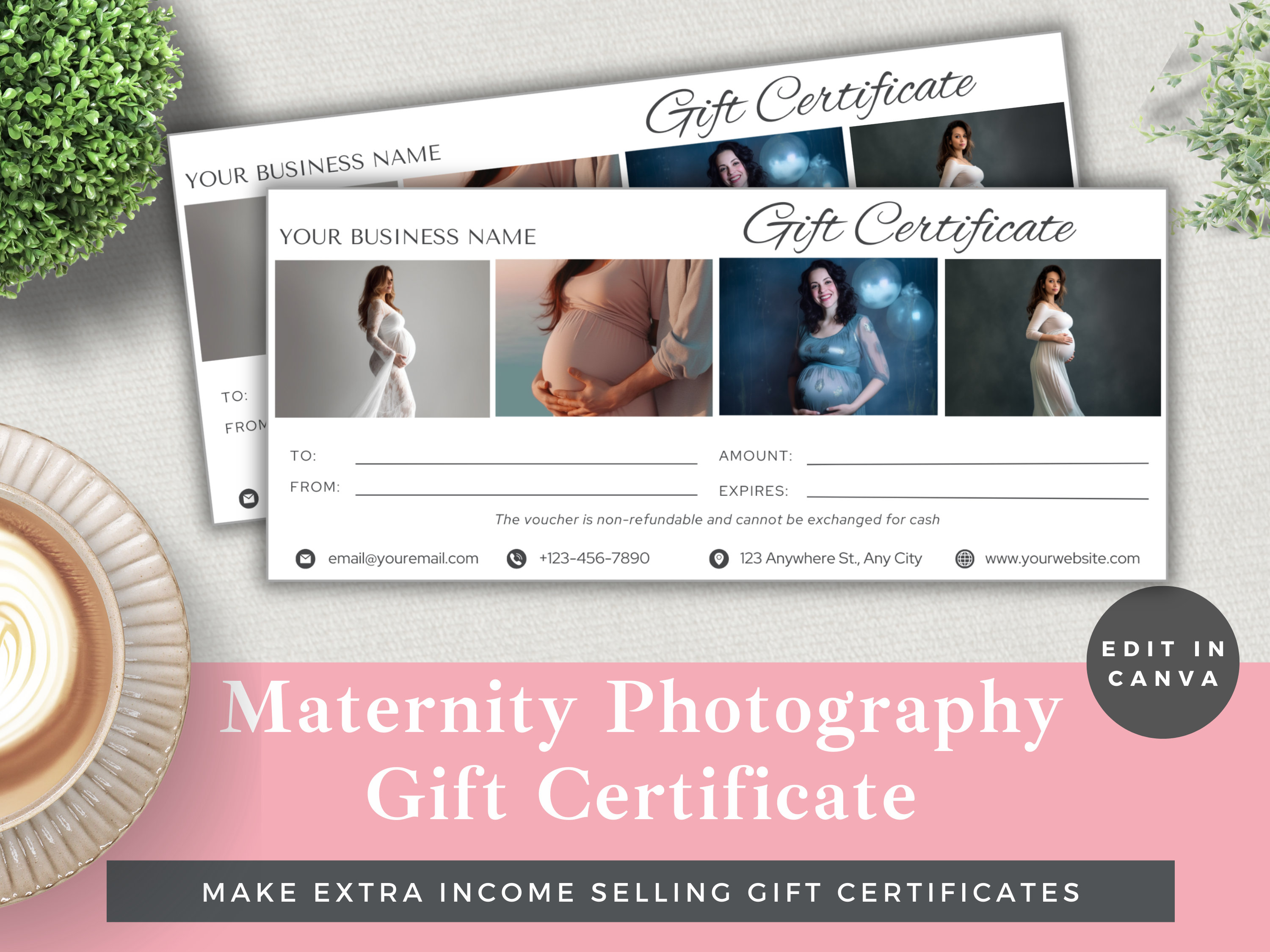 Editable Gift Certificate for Maternity Photography Canva Template ...