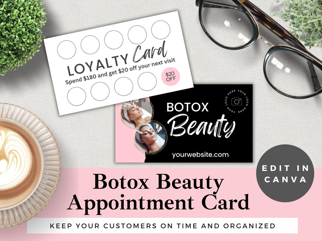 Botox Beauty Appointment Card | Canva Editable Template | Instant ...