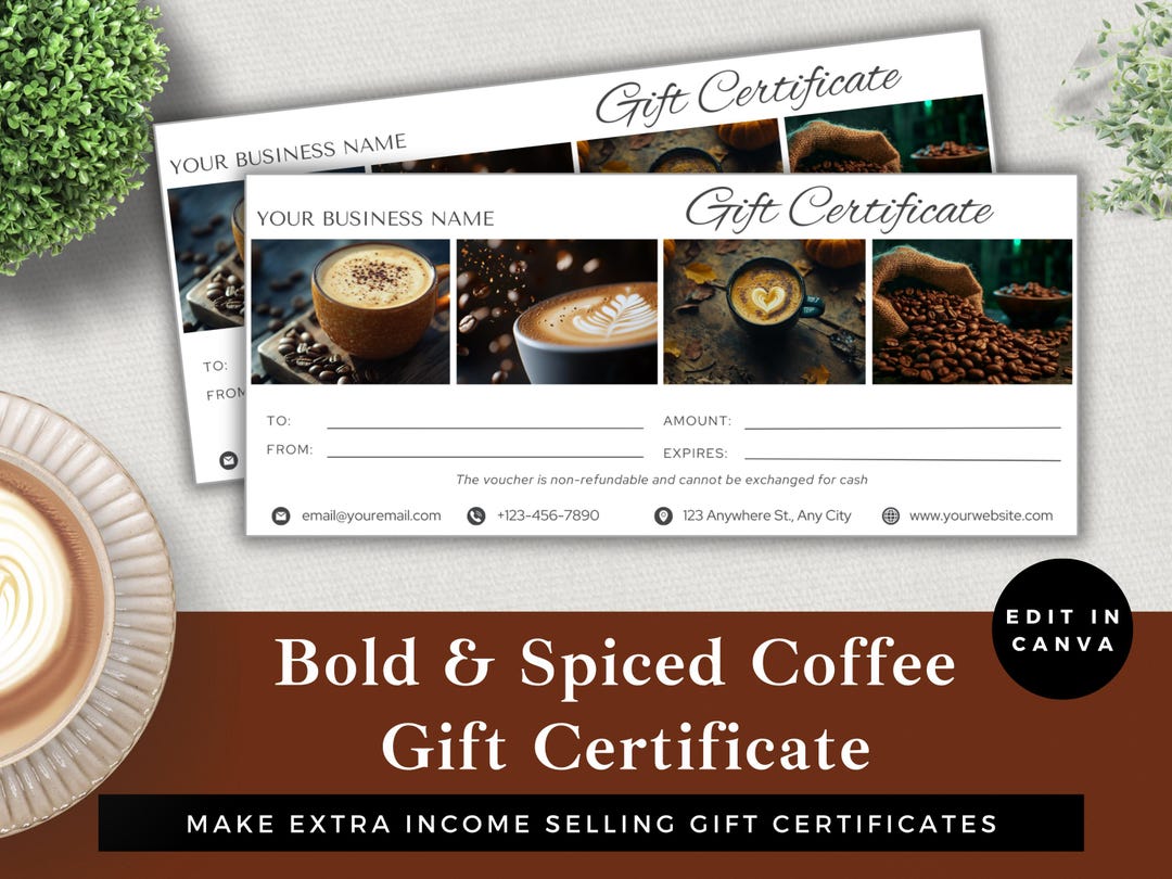 Bold Coffee Gift Certificate | Spiced Latte Voucher | Café Gift Card ...