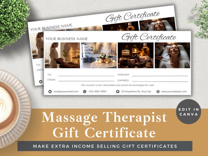 Massage Therapist Gift Certificate Template: Editable Canva Voucher ...
