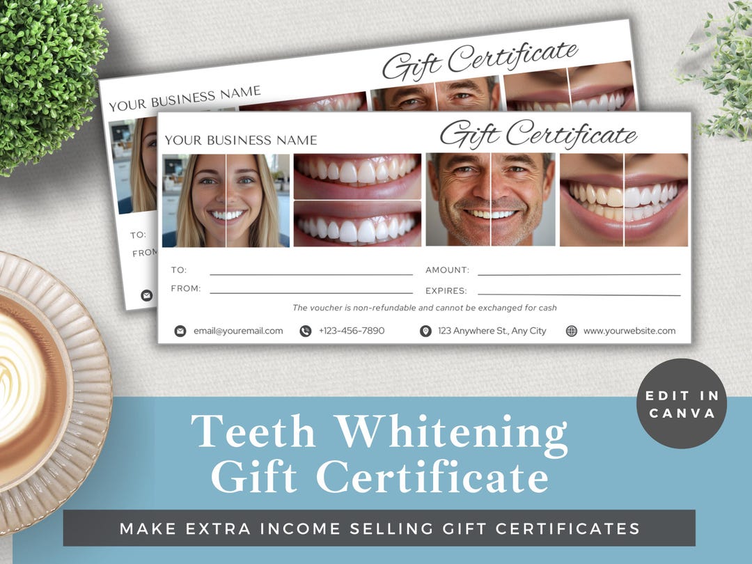 Editable Teeth Whitening Gift Certificate | Canva Template for Beauty ...