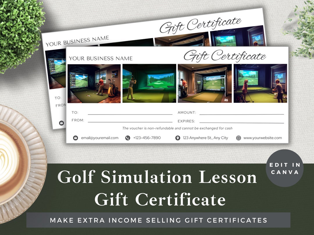 Editable Gift Certificate Golf Simulation Lessons | Edit Template in ...