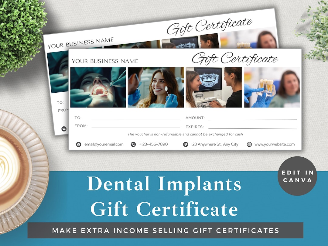 Editable Dental Implants Gift Certificate | Canva Template | Instant ...