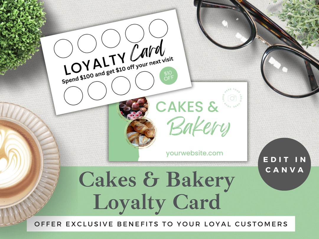 Cakes and Bakery Loyalty Card Template Editable | Instant Download ...