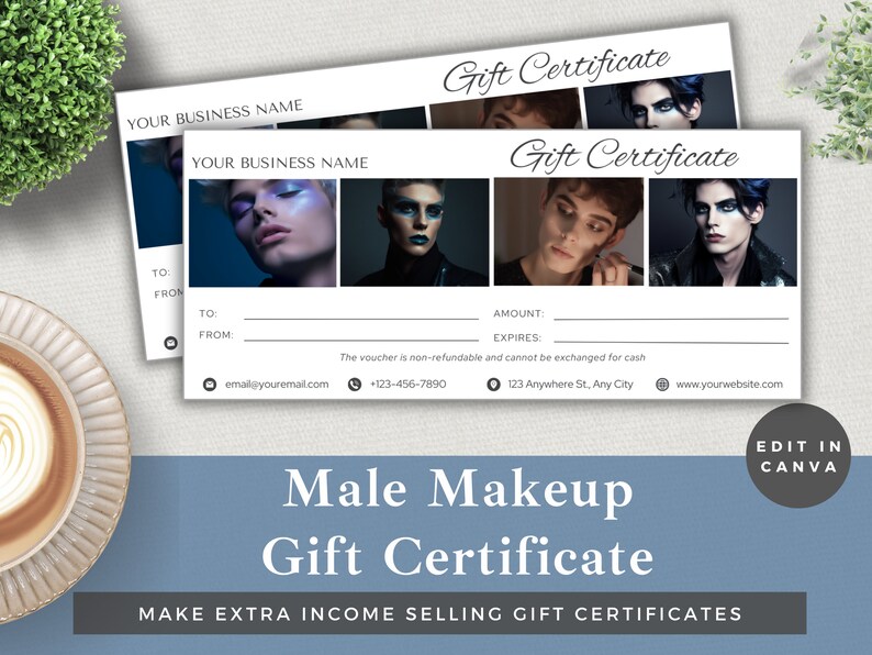 Male Makeup Gift Certificate Template: Canva Editable (instant Download ...