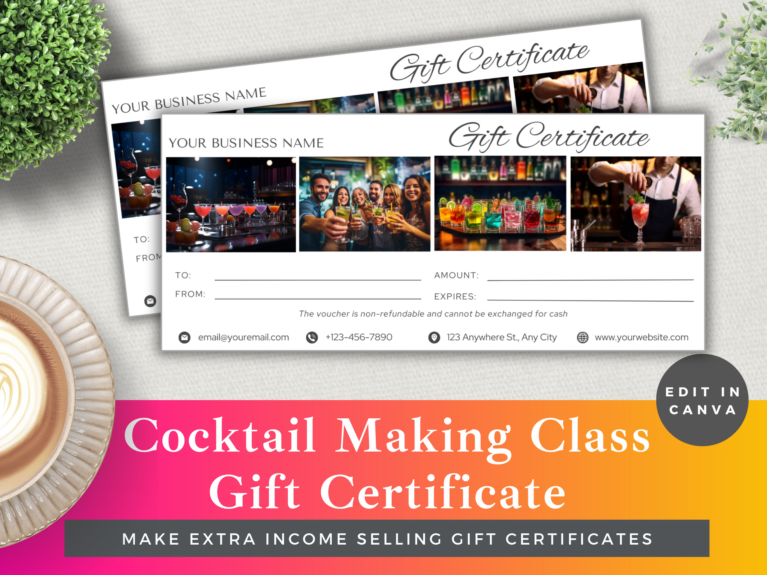 Editable Gift Certificate Cocktail Making Class | Canva Template ...