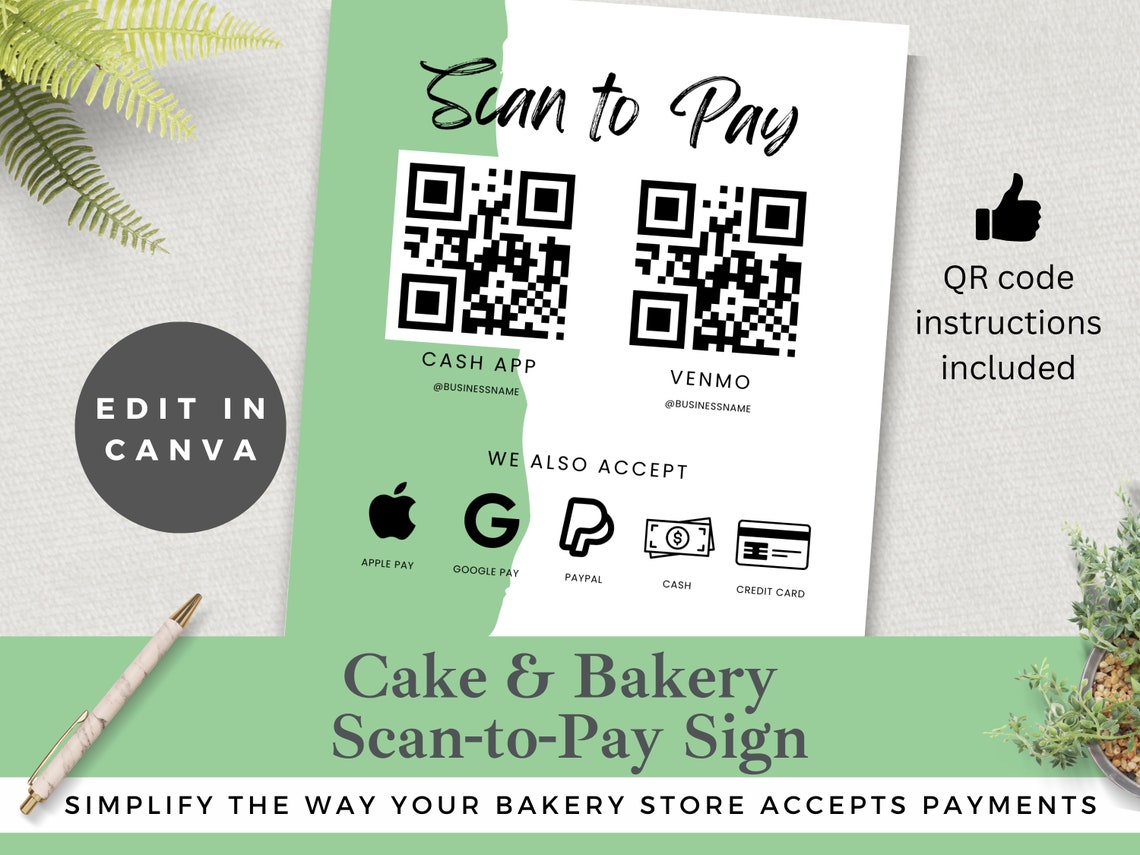 Editable Scan-to-pay Sign for Cake and Bakery | Edit in Canva | Instant ...