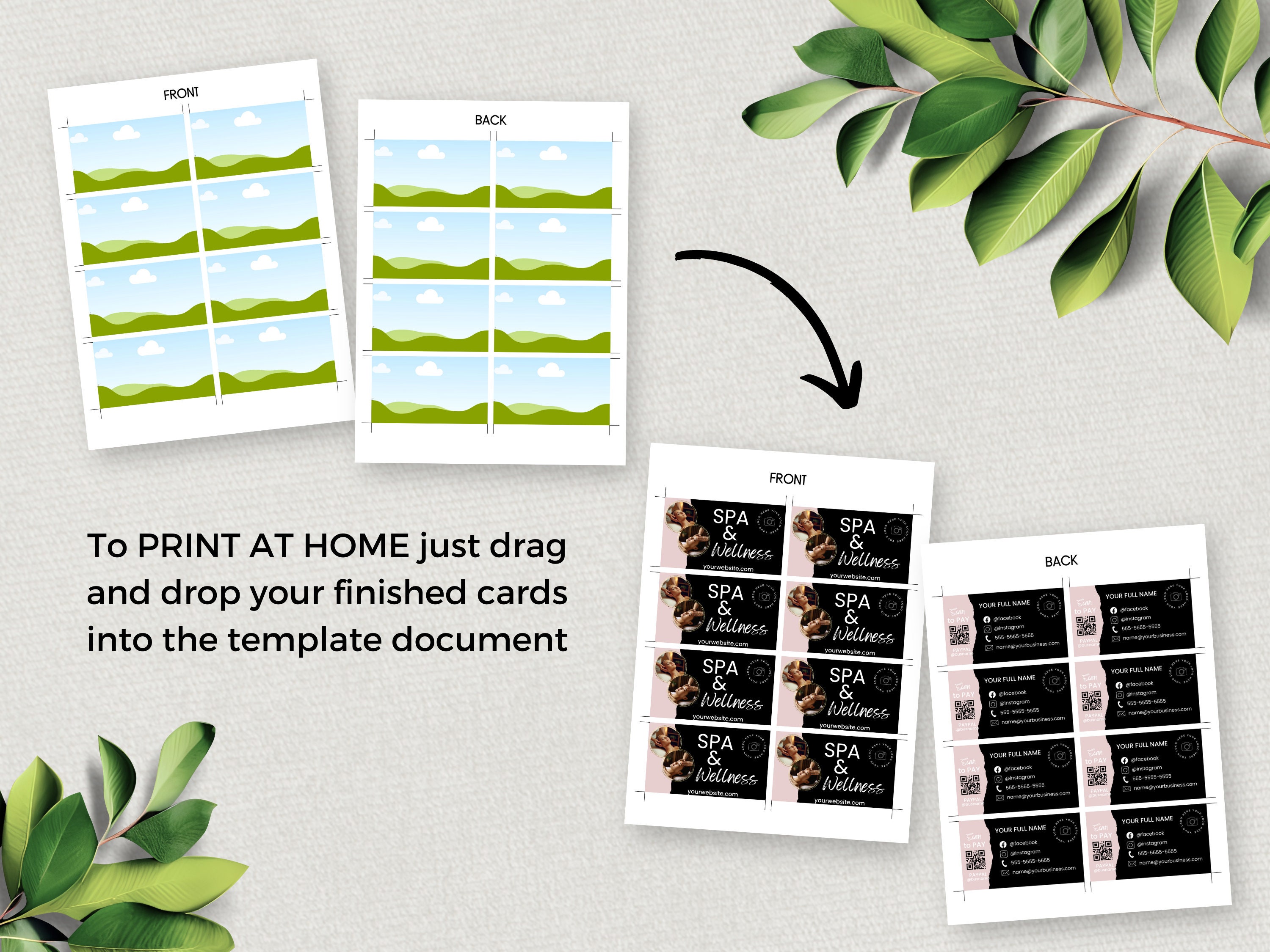 Spa Business Card Template Bundle | Pink & Black Design Edit in Canva ...
