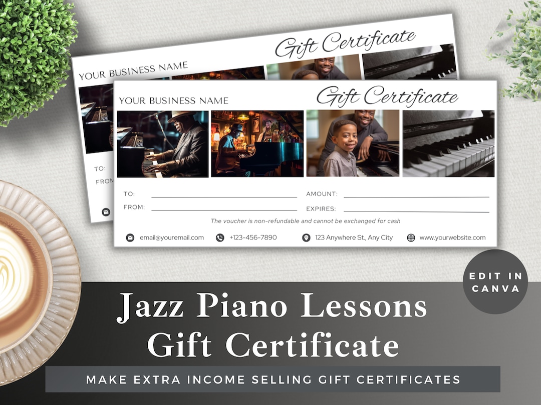 Editable Gift Certificate Jazz Piano Lessons | Edit Template in Canva ...