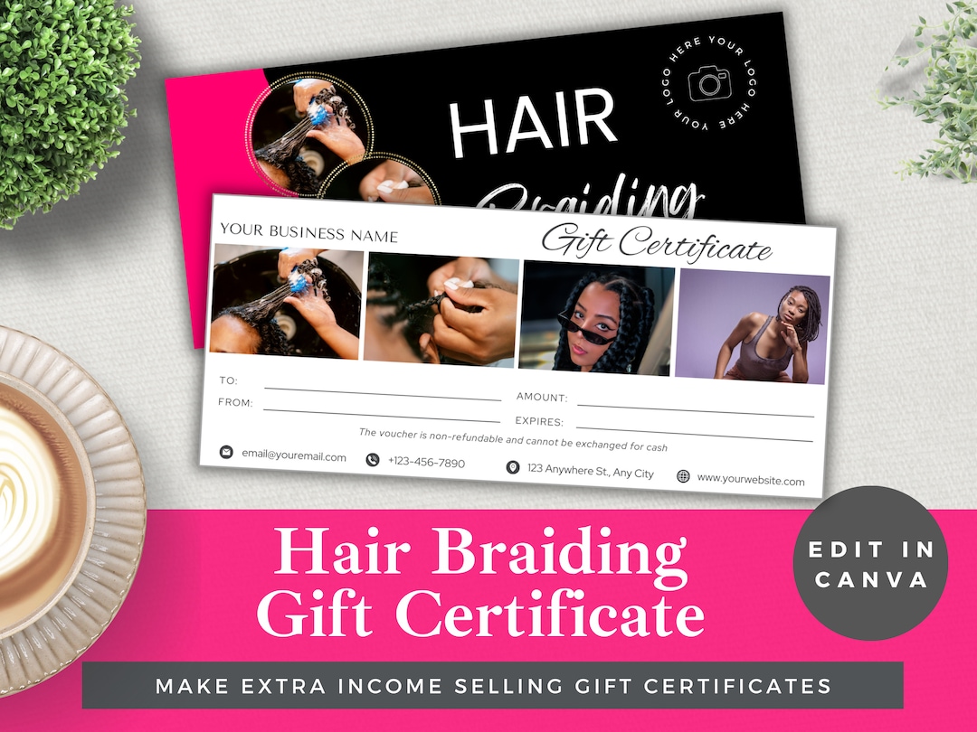 Editable Gift Certificate for Hair Braiding | Canva Template | Instant ...