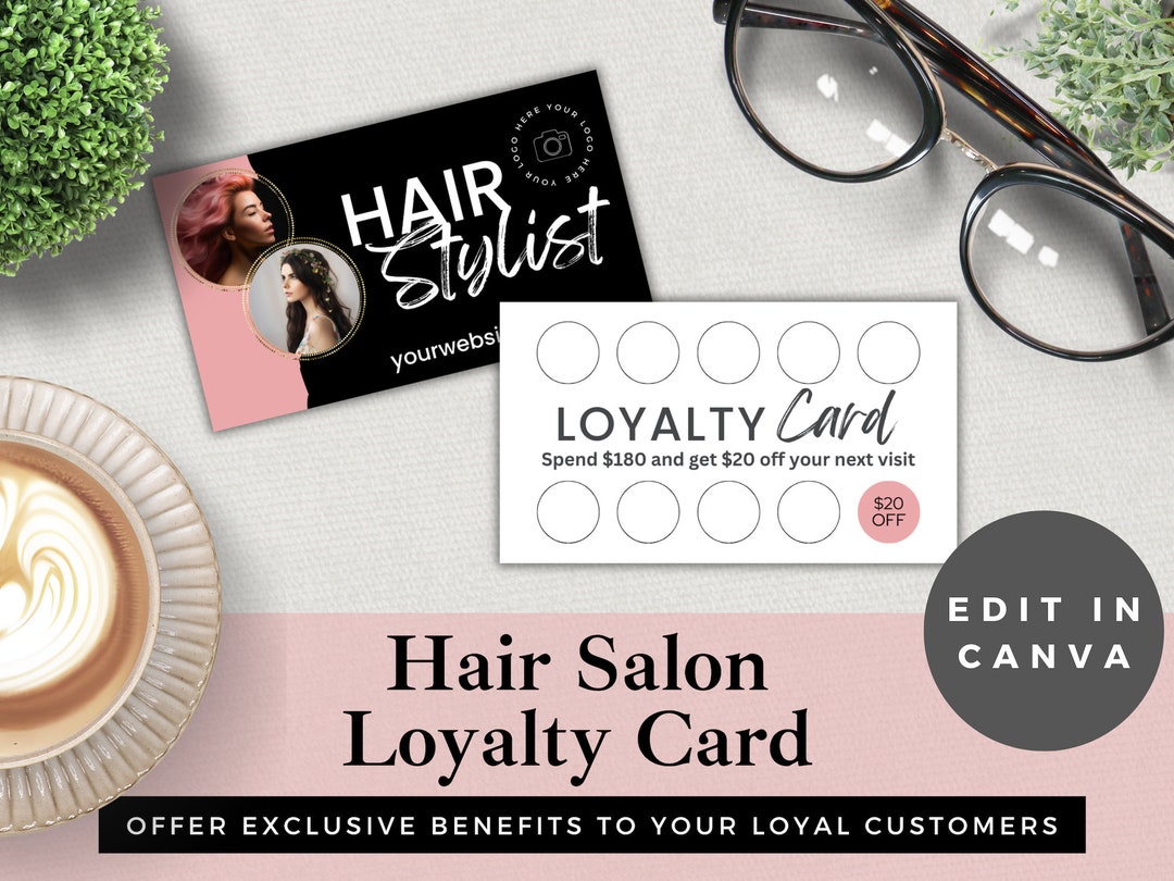 Editable Hair Stylist Loyalty Card Template | Edit in Canva | Instant ...