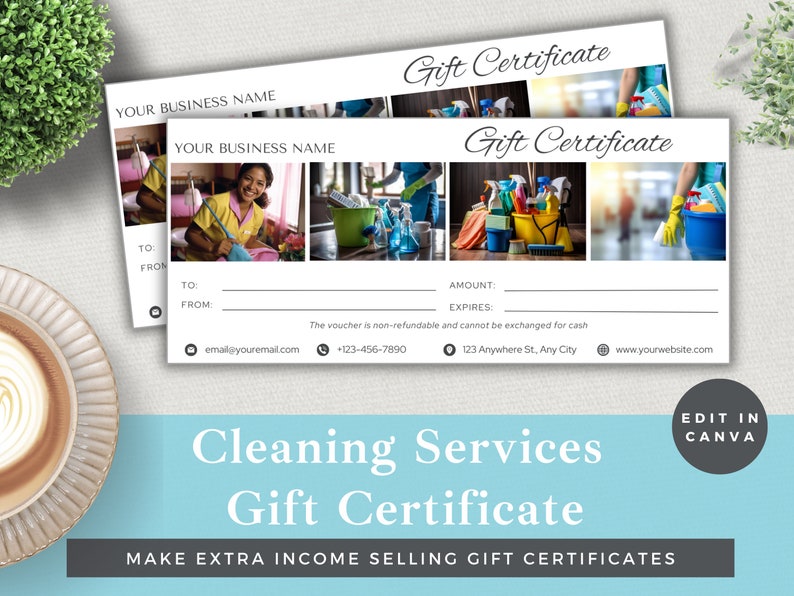 Cleaning Services Gift Certificate Template: Editable Voucher (canva ...