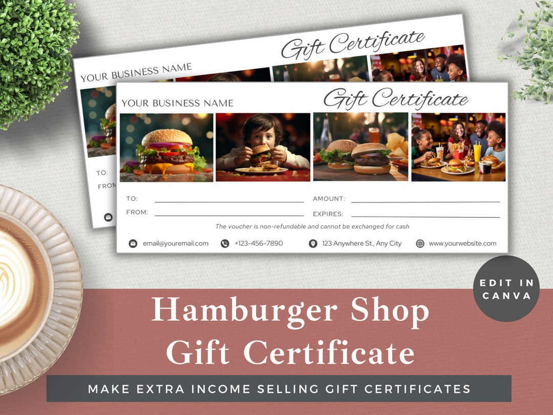 Editable Gift Certificate Hamburger Shop | Edit Template in Canva ...