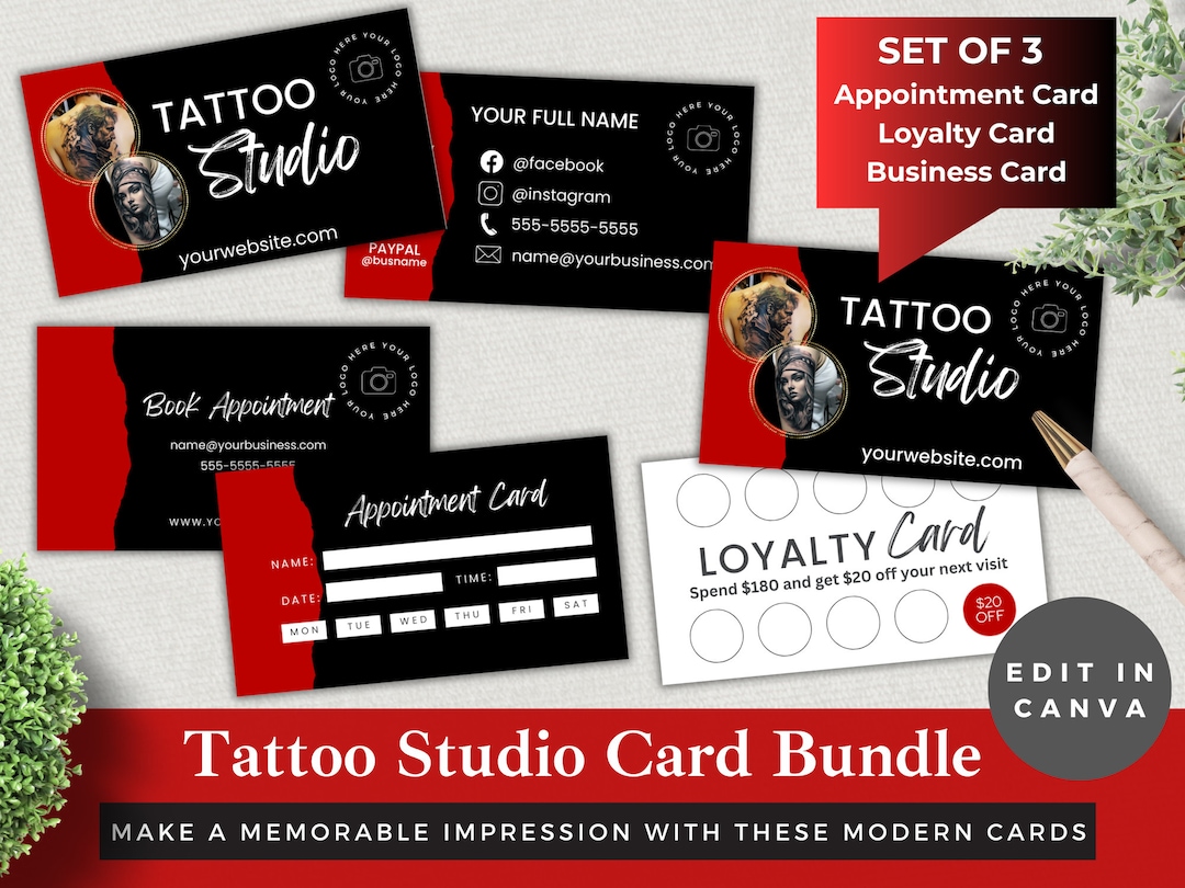 Tattoo Studio Card Template Bundle: Business, Loyalty, Appointment ...