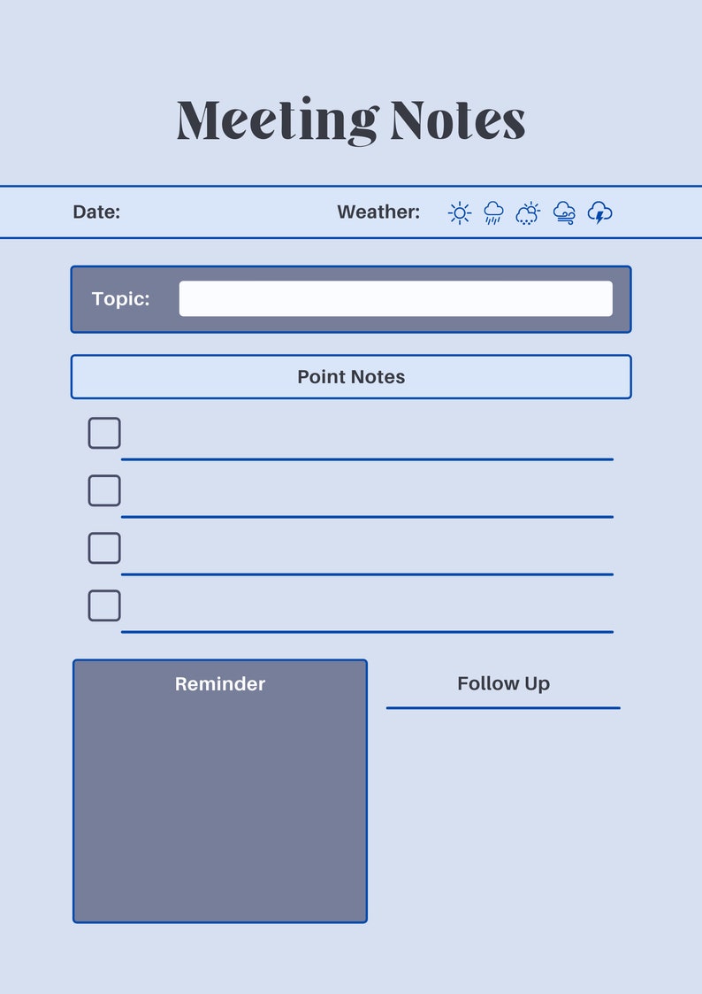 PDF Printable Meeting Notes Planner, Pdf Printable Planner, Set Project ...