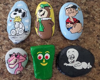 Hand Painted Cartoon Rocks 6 Piece Set 1 - Etsy