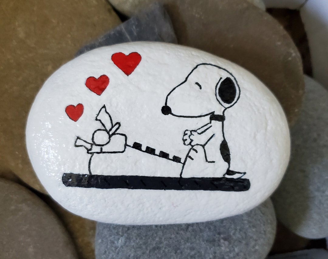 Black and White Snoopy Inspired Hand Painted Rock - Etsy