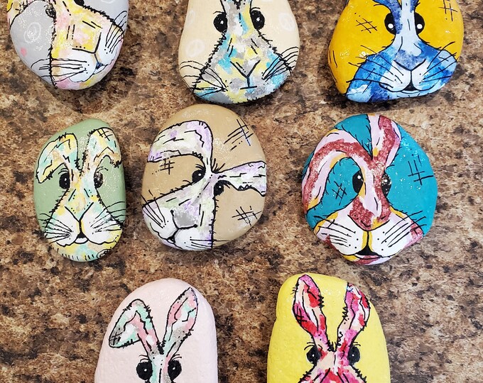 Set of 8 Small Hand Painted Bunny Rocks Perfect Alternative for an Egg ...