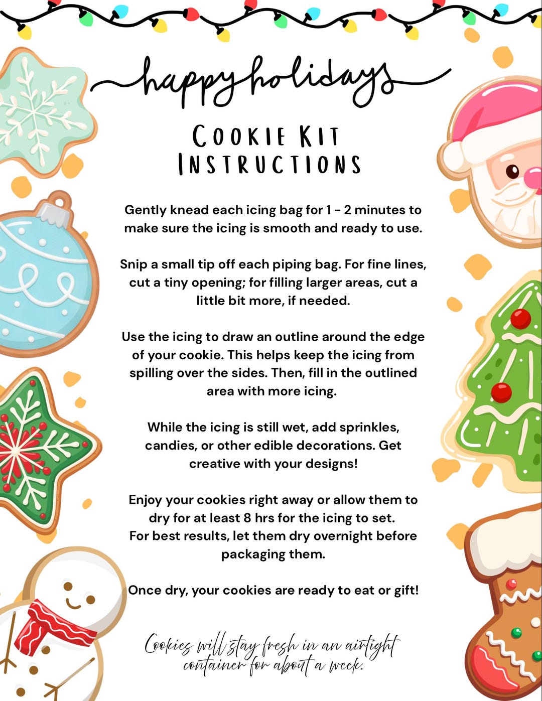 DIY Holiday Cookie Kit Directions - Etsy