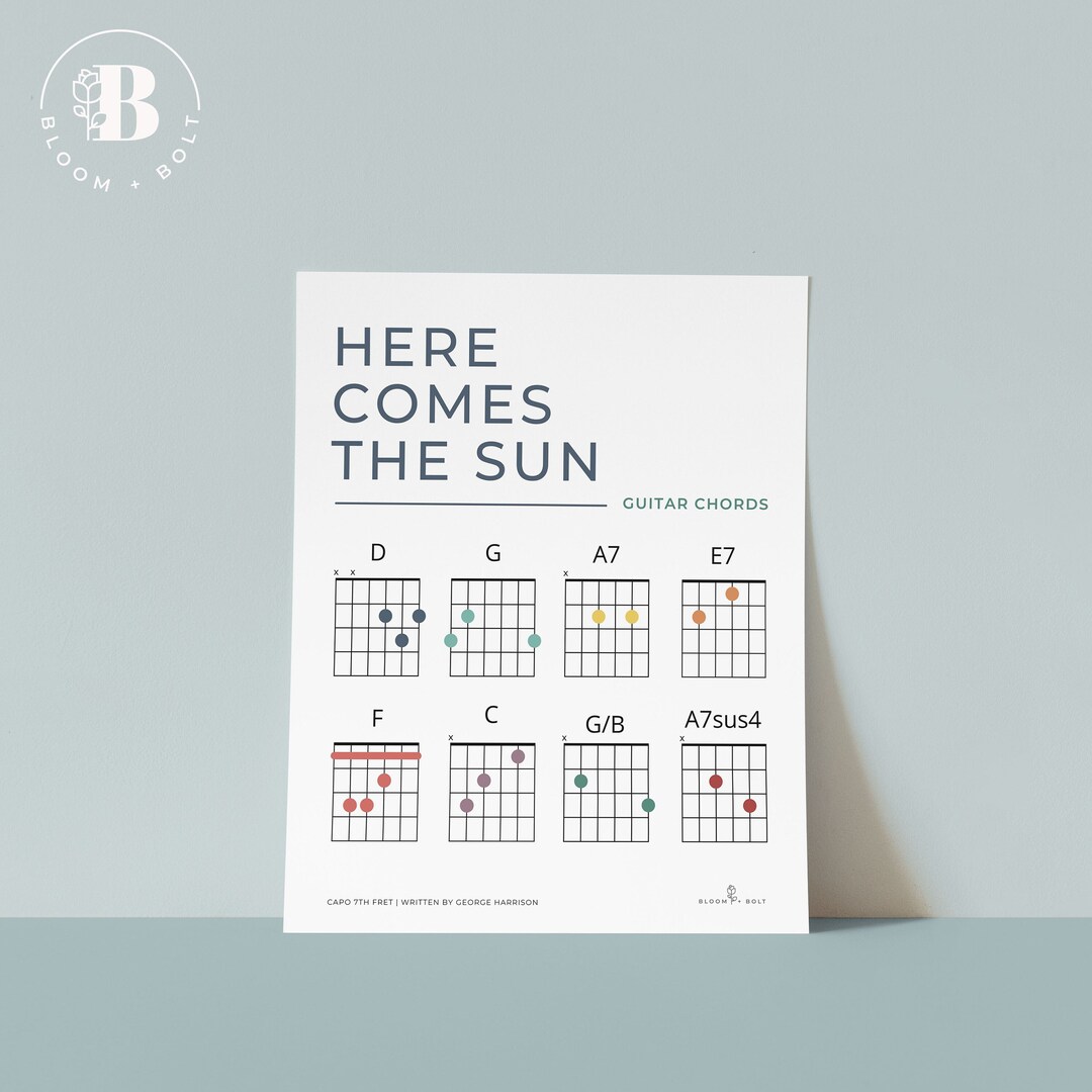 Here Comes the Sun Guitar Chords Poster Digital Download | Minimal ...