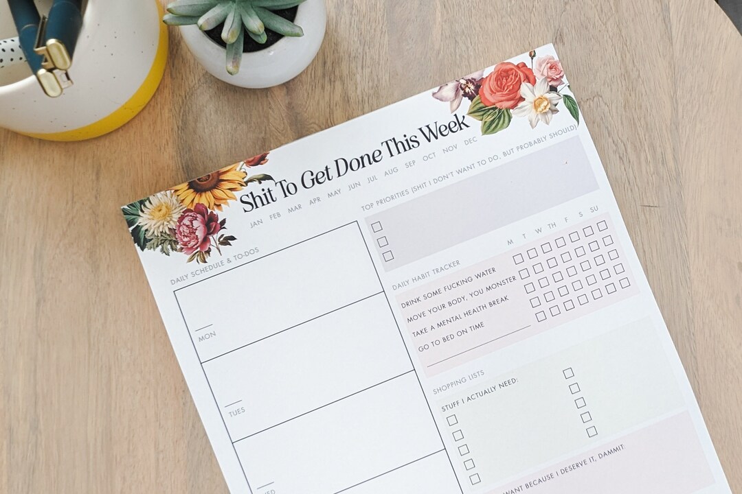 2026 Undated Funny Floral Weekly Shit to Do Notepad Planner Calendar ...