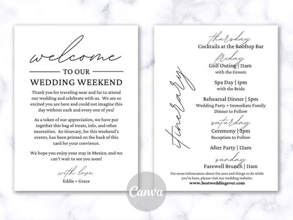 Wedding Welcome Letter Template Welcome Letter Wedding | Etsy