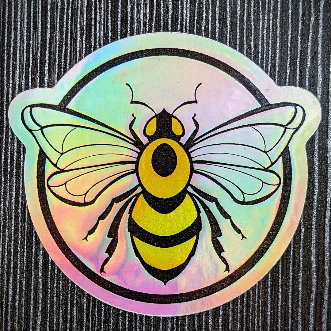 Bee Sticker, Holographic Honeybee Decal, Rainbow Iridescent Bee ...