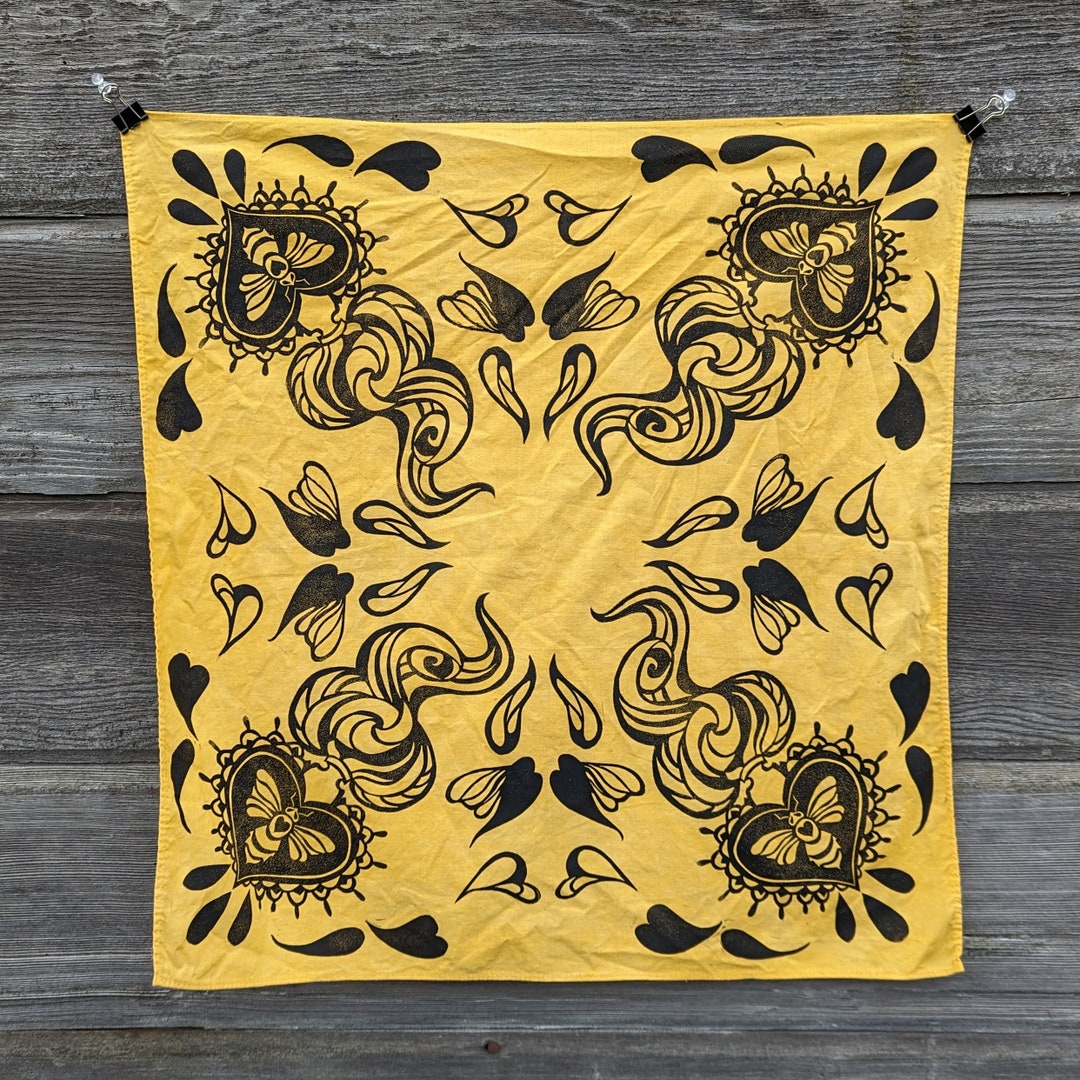 Burning Heart Bandana, Sacred Heart, Honeybee Heart, Block Printed ...