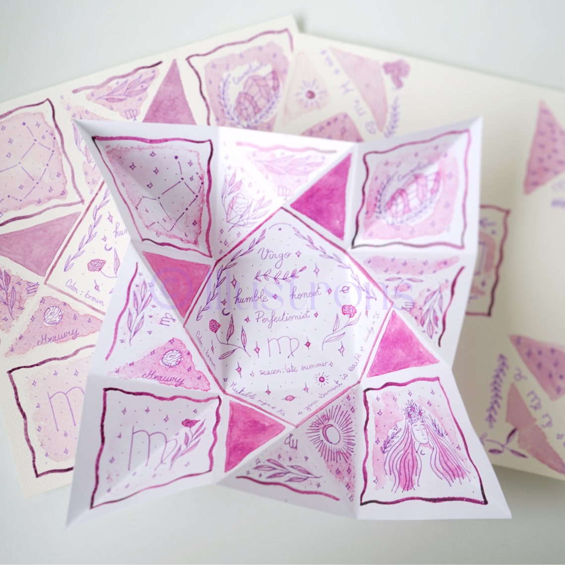 Virgo Zodiac Puzzle Purse Template - Watercolor Origami Card (digital ...
