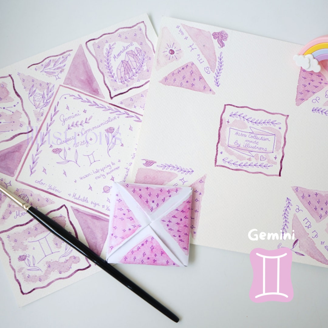 Gemini Zodiac Puzzle Purse Template by Illustrons - Origami Watercolor ...