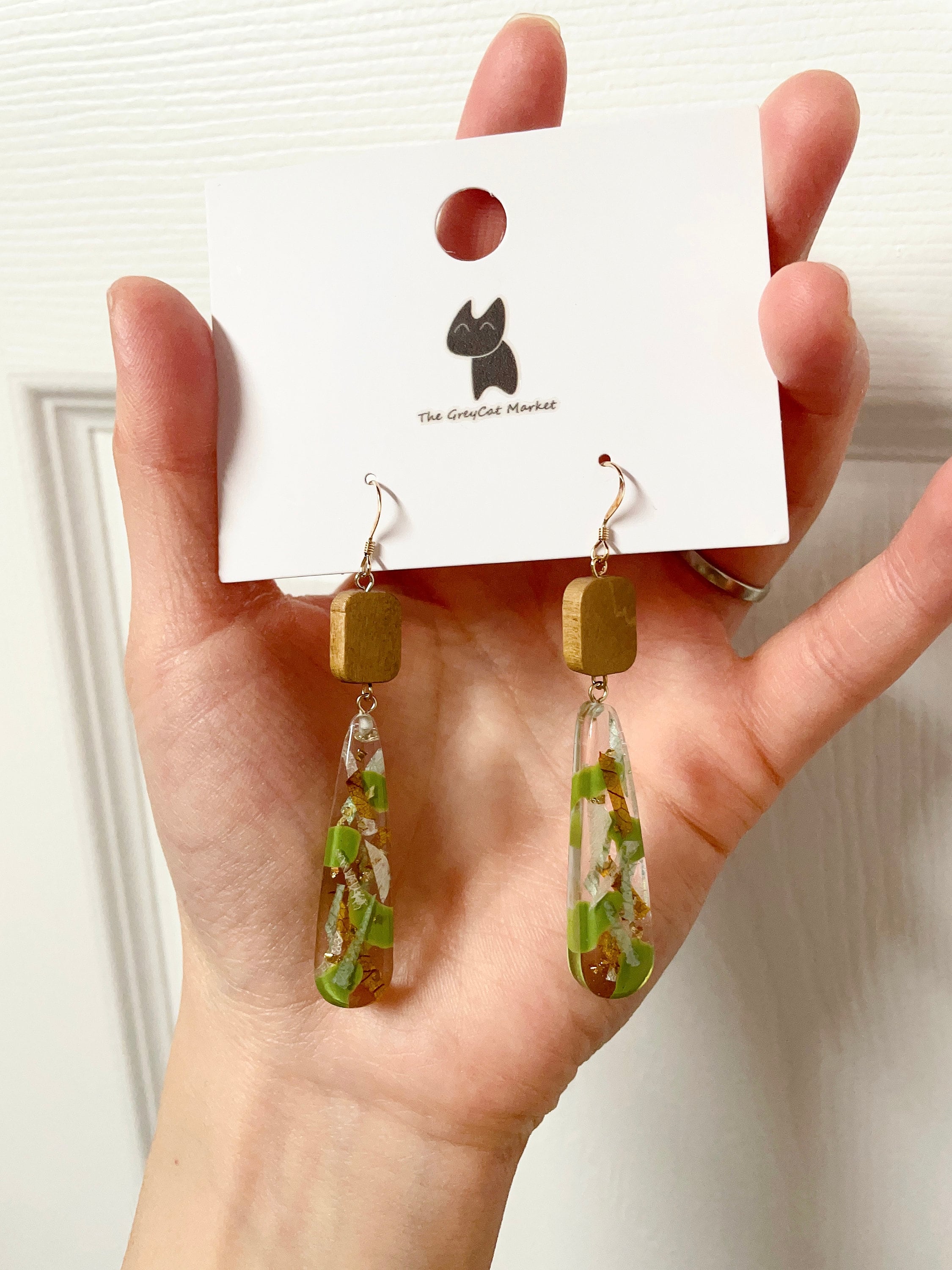 Dried Flower Handmade Resin Earrings Green Dry Flower Dangle - Etsy