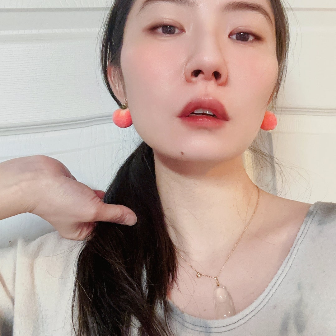 Fuzzy Peach Half Hoop Earrings | Peachy Cute Hoop Dangles - Etsy