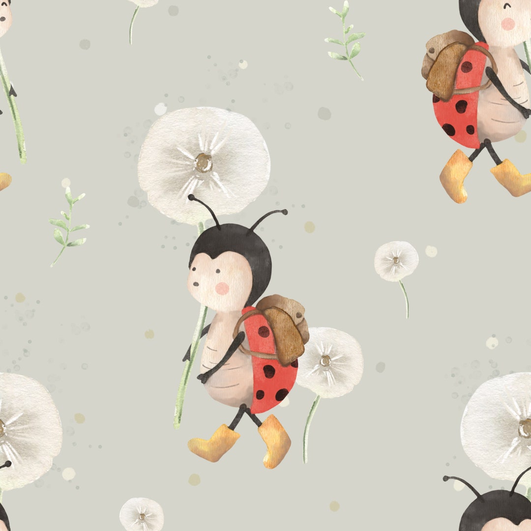 ORGANIC SATIN COTTON FABRIC Ladybugs Walk Cotton Fabric Woven Fabric ...