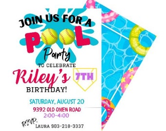 Softball Pool Party Invite - Etsy