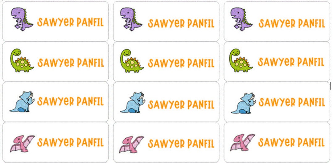 Dinosaurl Name Labels School Supply Stickers Back to School Labels ...
